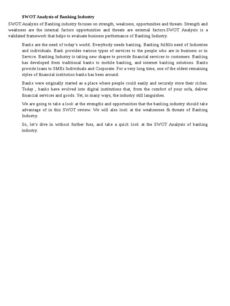 SWOT Analysis of Banking Industry Insights | PDF