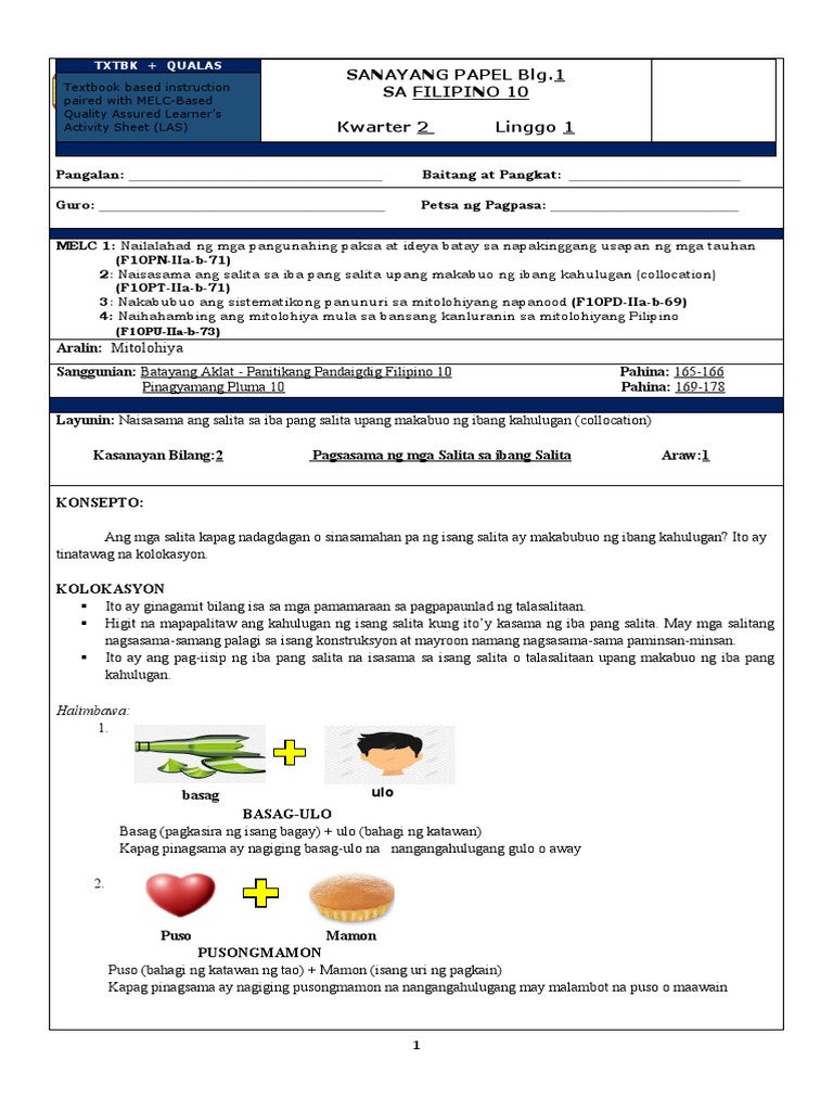 LAS Q2 Filipino 10 W1 | PDF