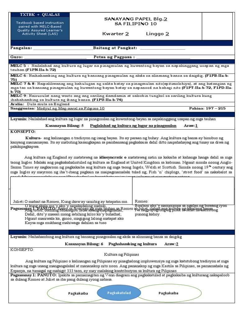 LAS Q2 Filipino 10 W2 | PDF