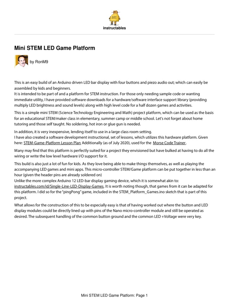 Arduino Mini LED Game Platform | PDF | Arduino | Electrical Engineering