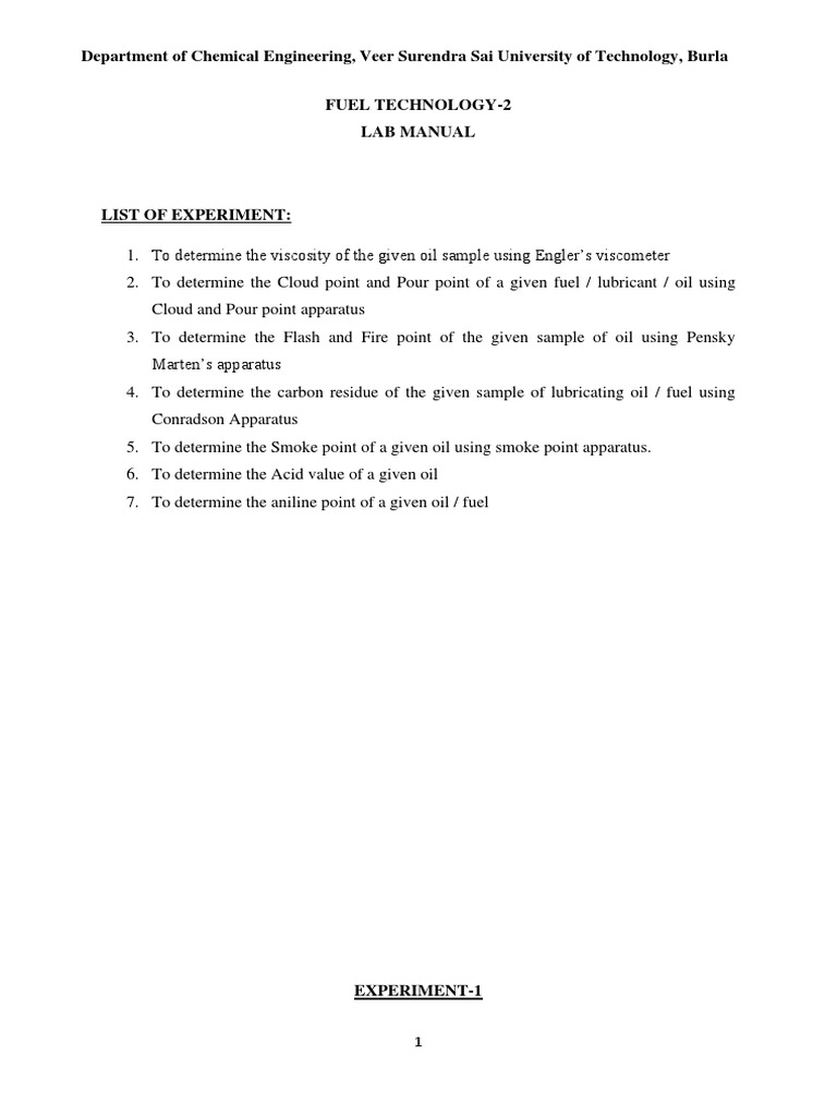 Fuel Technology 2 Lab Manual | PDF | Fires | Oil