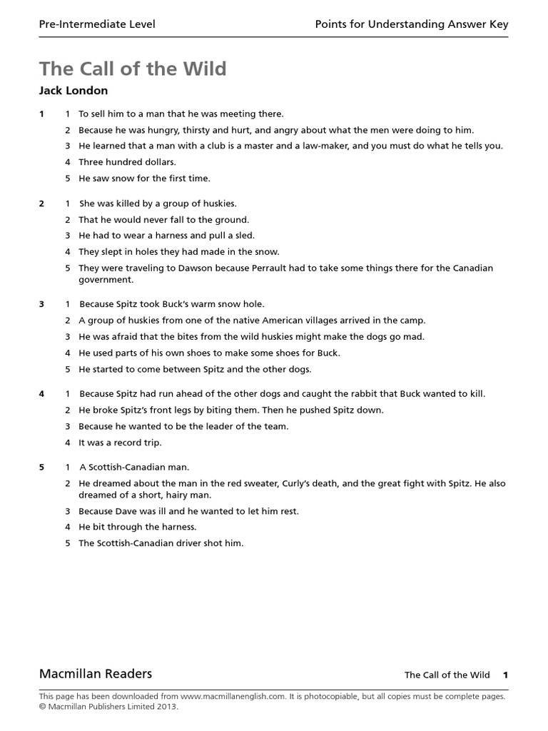 The Call of The Wild Points For Understanding Answer Key | PDF | The ...