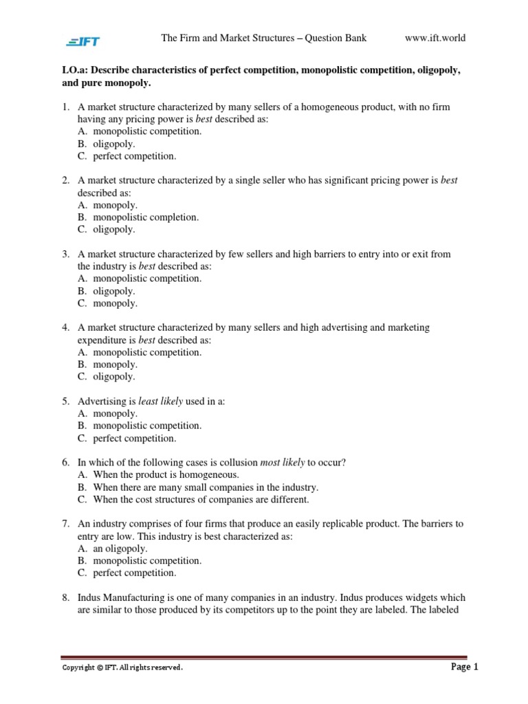 R15 Firm and Market Structures - Q Bank | PDF | Monopoly | Profit ...