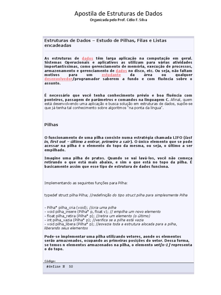 Estrutura de Dados - Apostila I | PDF | Estrutura de dados | Teoria dos ...