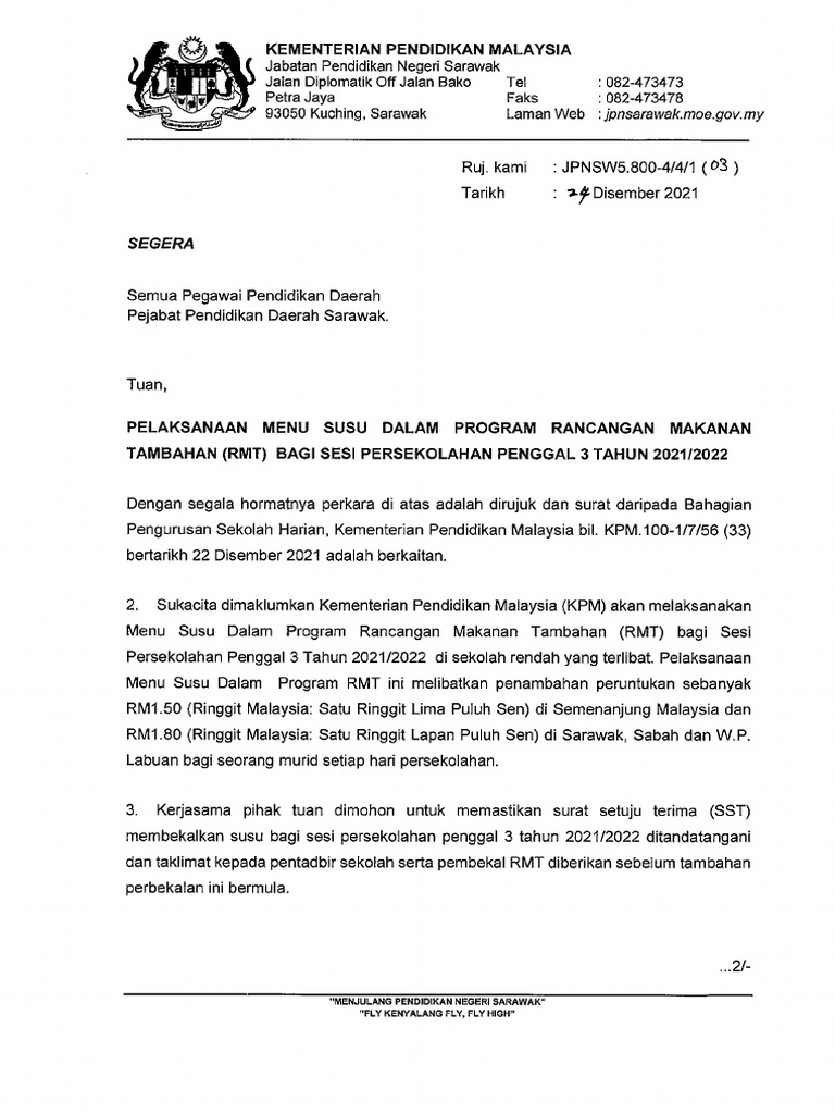 Menu Susu Dalam RMT | PDF