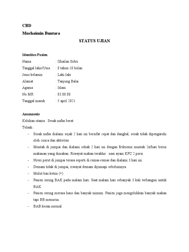 CBD Muchaimin Buntara Status Ujian: Identitas Pasien | PDF | Sains ...