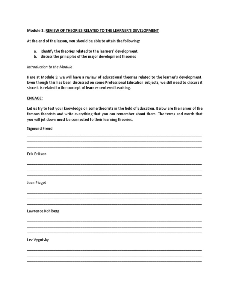 Facilitating Learning - Module 3 - Review of Theories Related To The Learners' Development | PDF ...