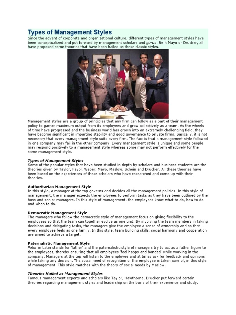 Types of Management Styles | PDF | Human Nature | Behavioural Sciences