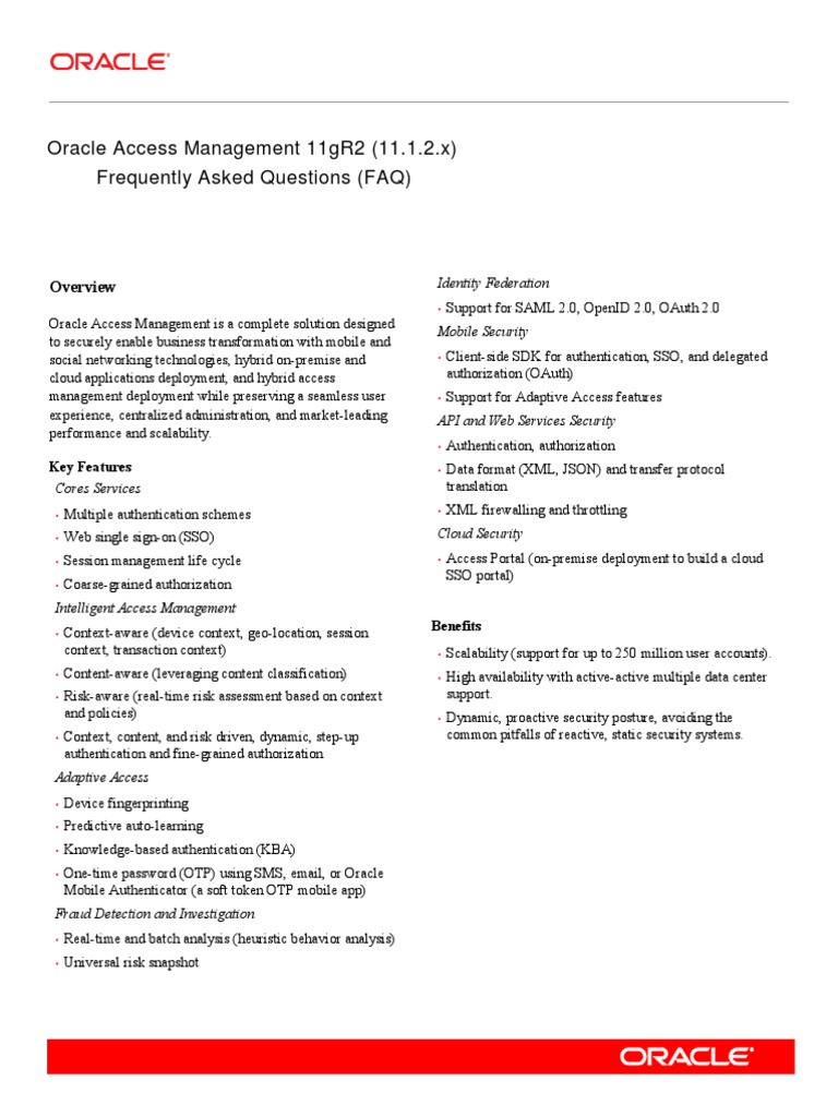 Oracle Access Management 11gR2 (11.1.2.x) Frequently Asked Questions ...