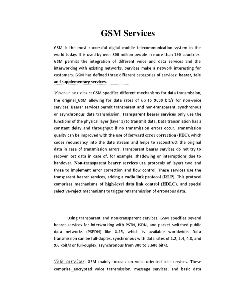GSM Services | PDF | Communication | Network Architecture