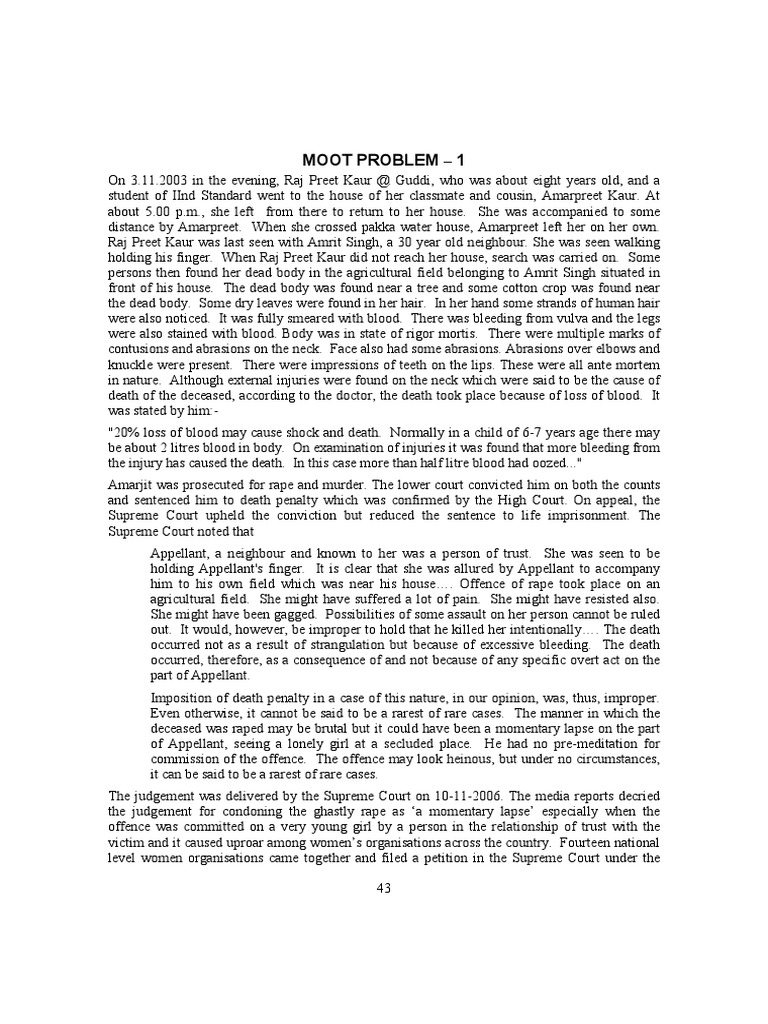 Moot Problems For Section I and D 2022 | PDF | Sentence (Law) | Probation