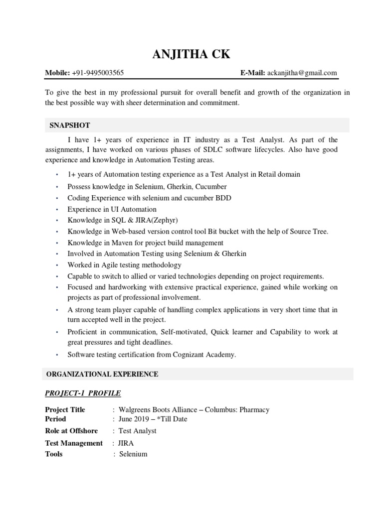 Anjitha CK - CTS - Resume | PDF | Information Technology | Systems ...