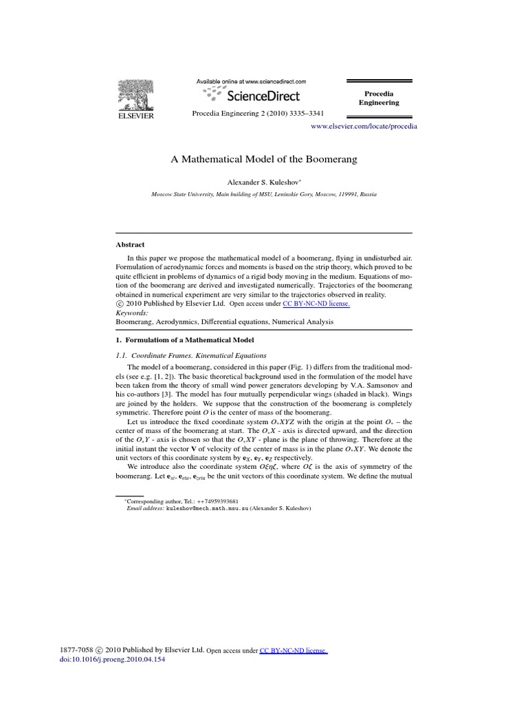 A Mathematical Model of The Boomerang (2018) | PDF | Cartesian ...