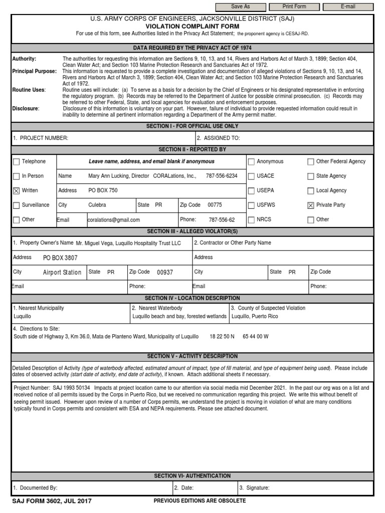 U.S. Army Corps of Engineers, Jacksonville District (Saj) : Violation ...