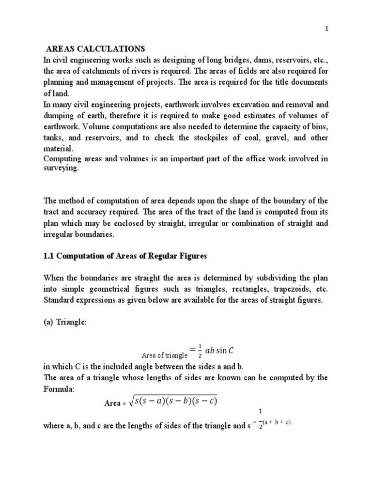 Areas Calculations: Area of Triangle | PDF | Area | Equations