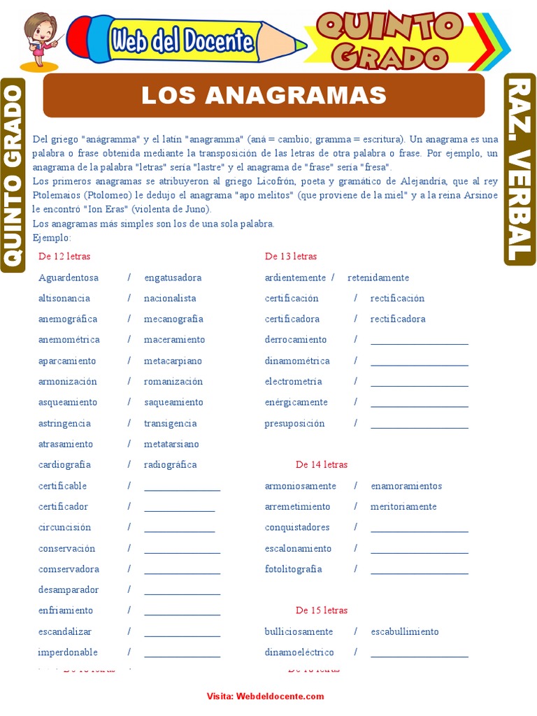 Los Anagramas para Quinto Grado de Primaria | PDF