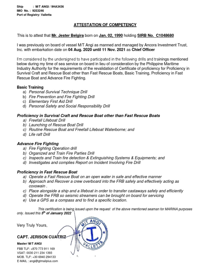 Attestation of Competency | PDF | Business