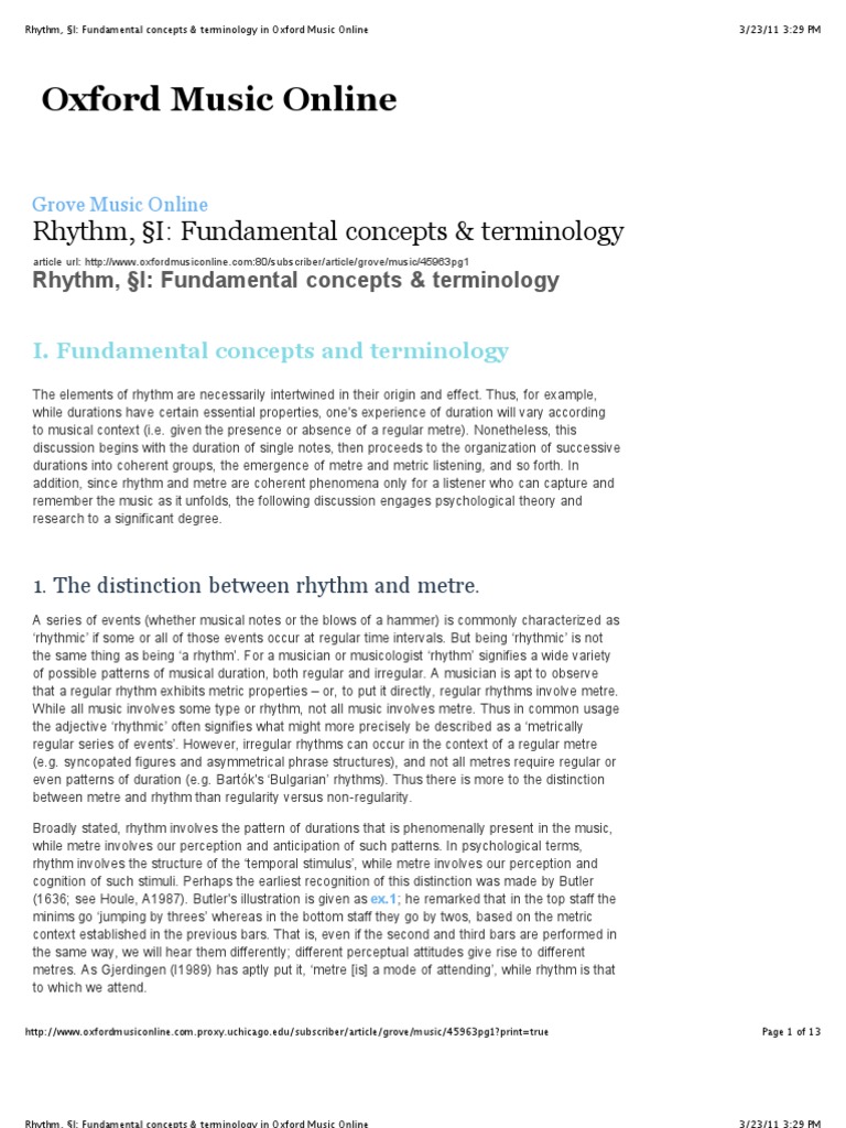 Rhythm, I - Fundamental Concepts & Terminology in Oxford Music Online ...