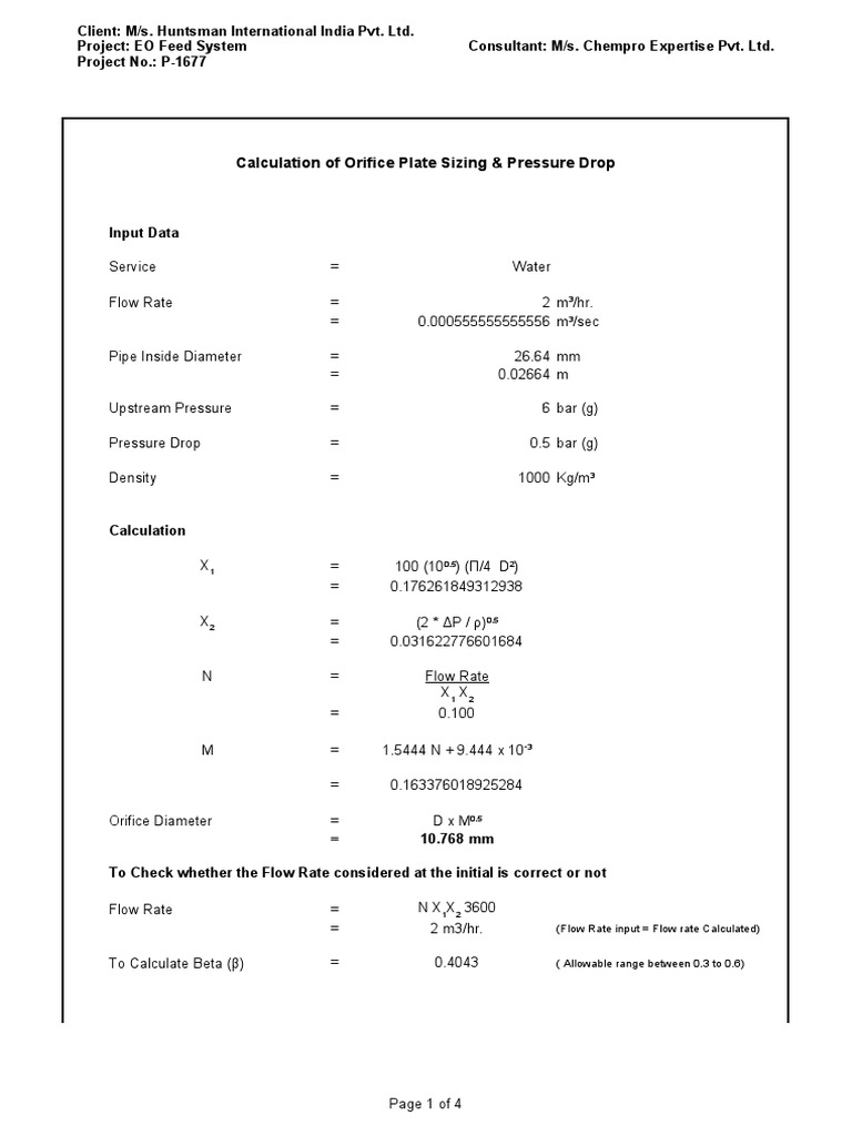Calculation For Restriction Orifice | PDF | Flow Measurement | Gases