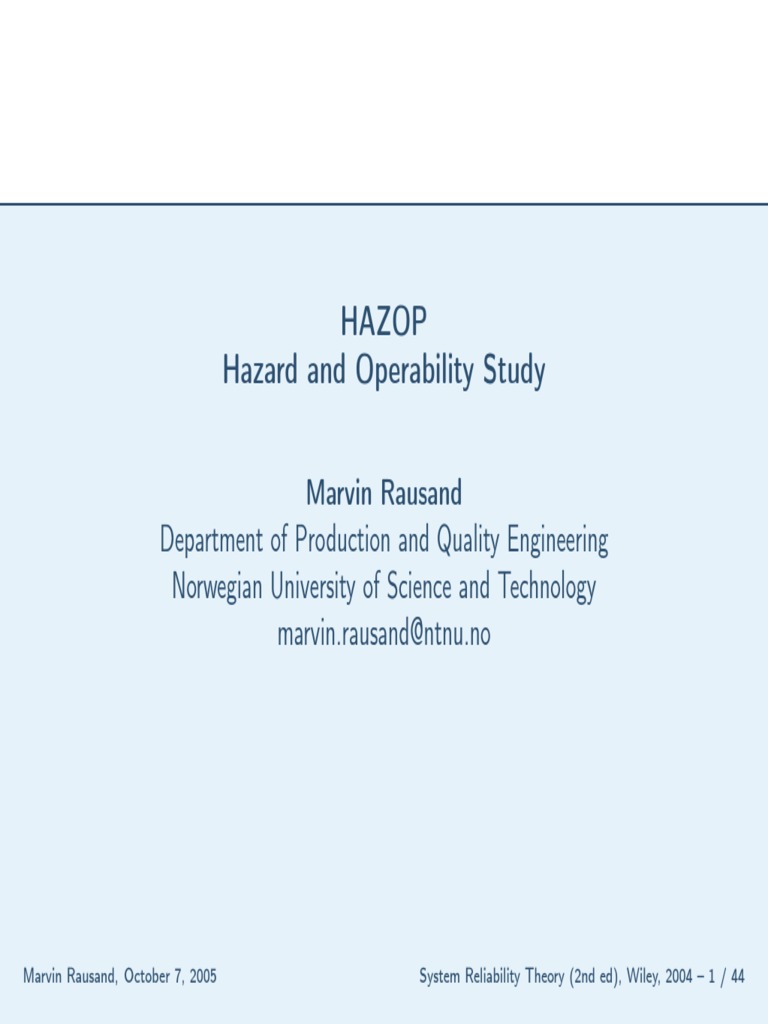 Hazop Hazard and Operability Study | PDF | Reliability Engineering | Systems Engineering