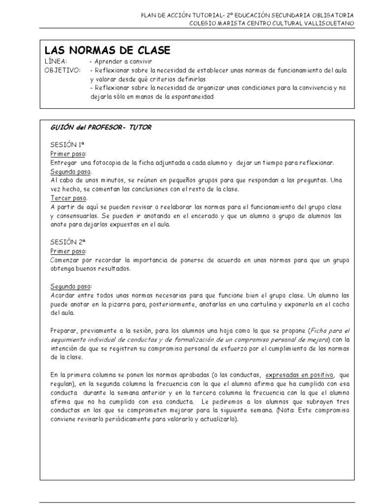 Normas de convivencia en 2º ESO | PDF | Salón de clases | Educación ...