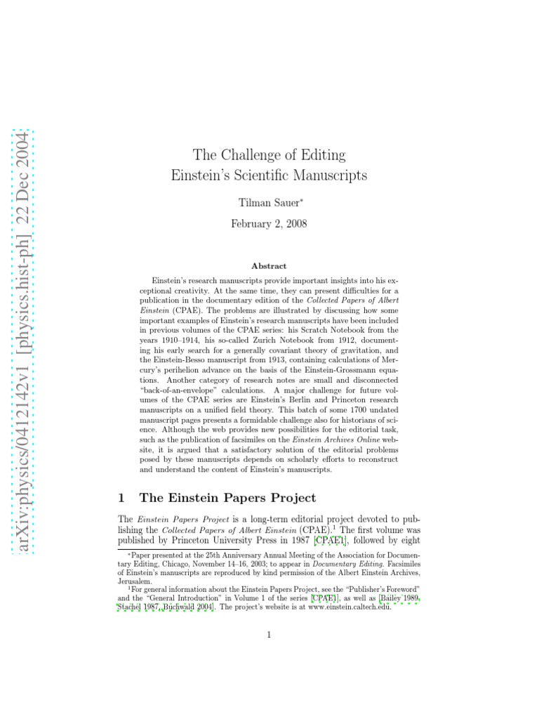 The Challenge of Editing Einstein's Scientific Manuscripts | PDF ...