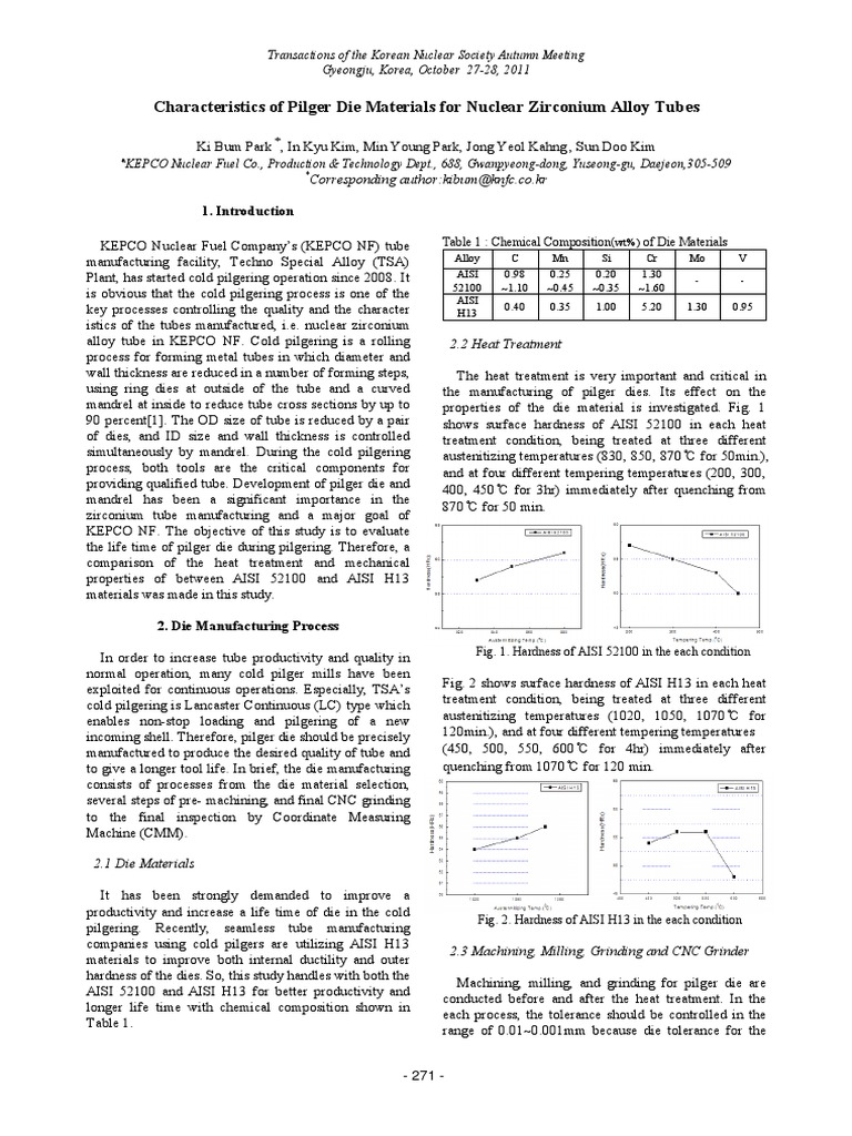 SAE52100 VS H13 For Pilger Dies | PDF | Heat Treating | Materials