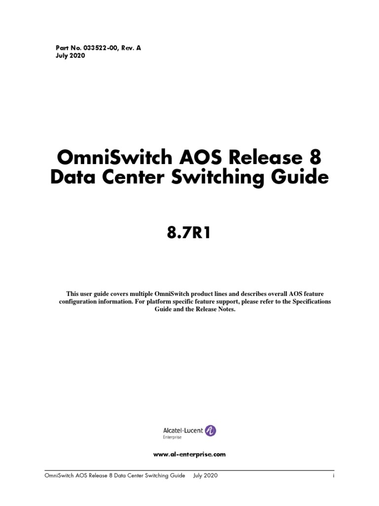 OS6560 AOS 8.7.R01 Data Center Switching Guide | PDF | Computer Network | Command Line Interface