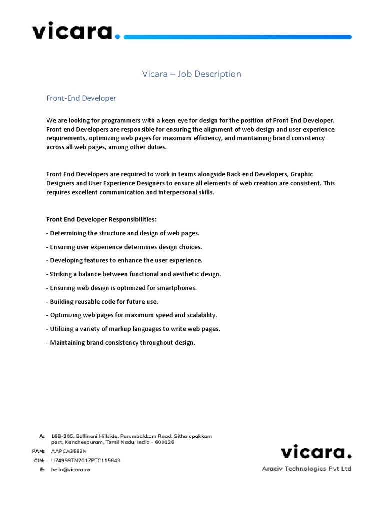 Front-End Developer Job Description | PDF | Computers