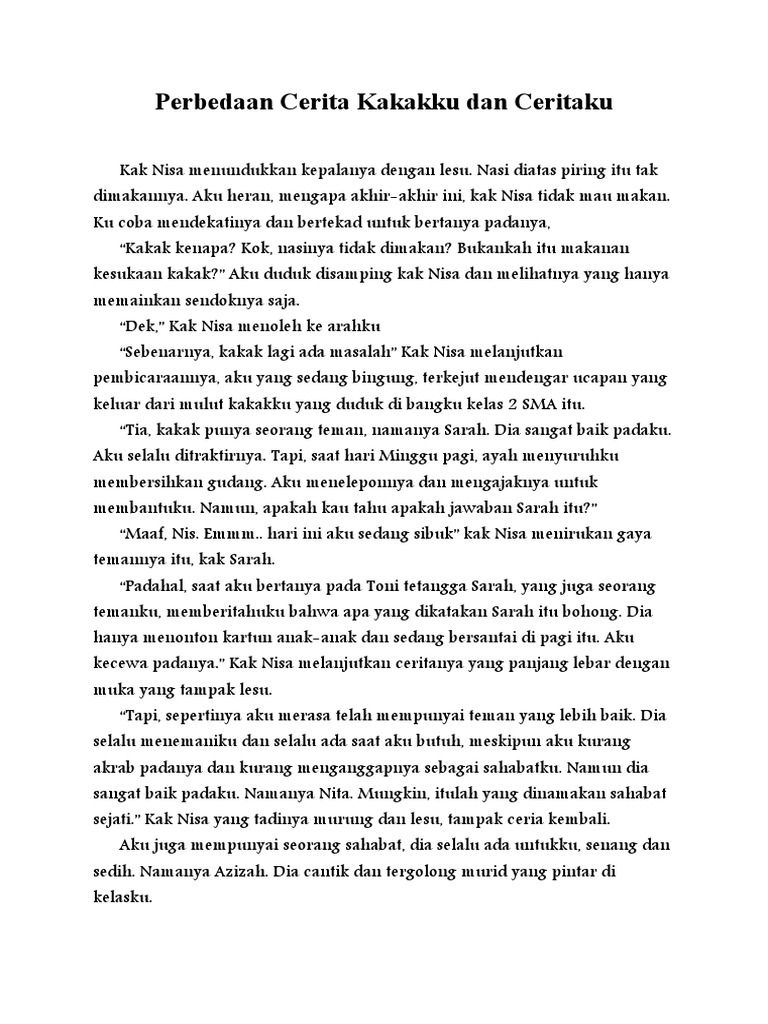 Perbedaan Cerita Kakakku Dan Ceritaku | PDF