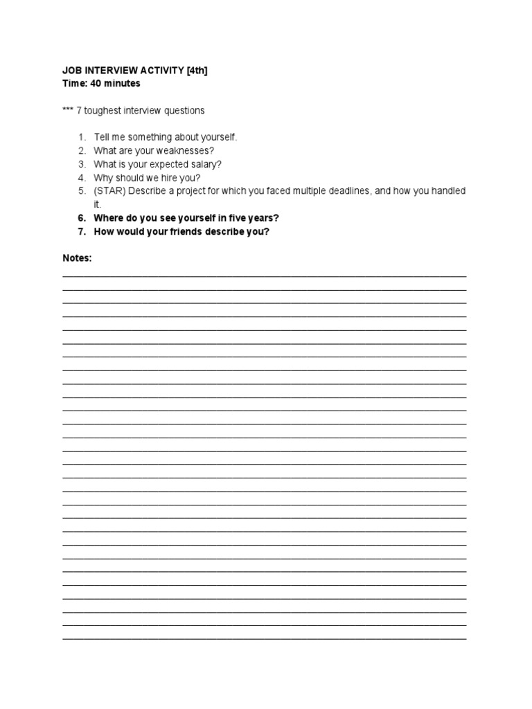 Job Interview Activity 4 40 Minutes | PDF | Employment | Inquiry