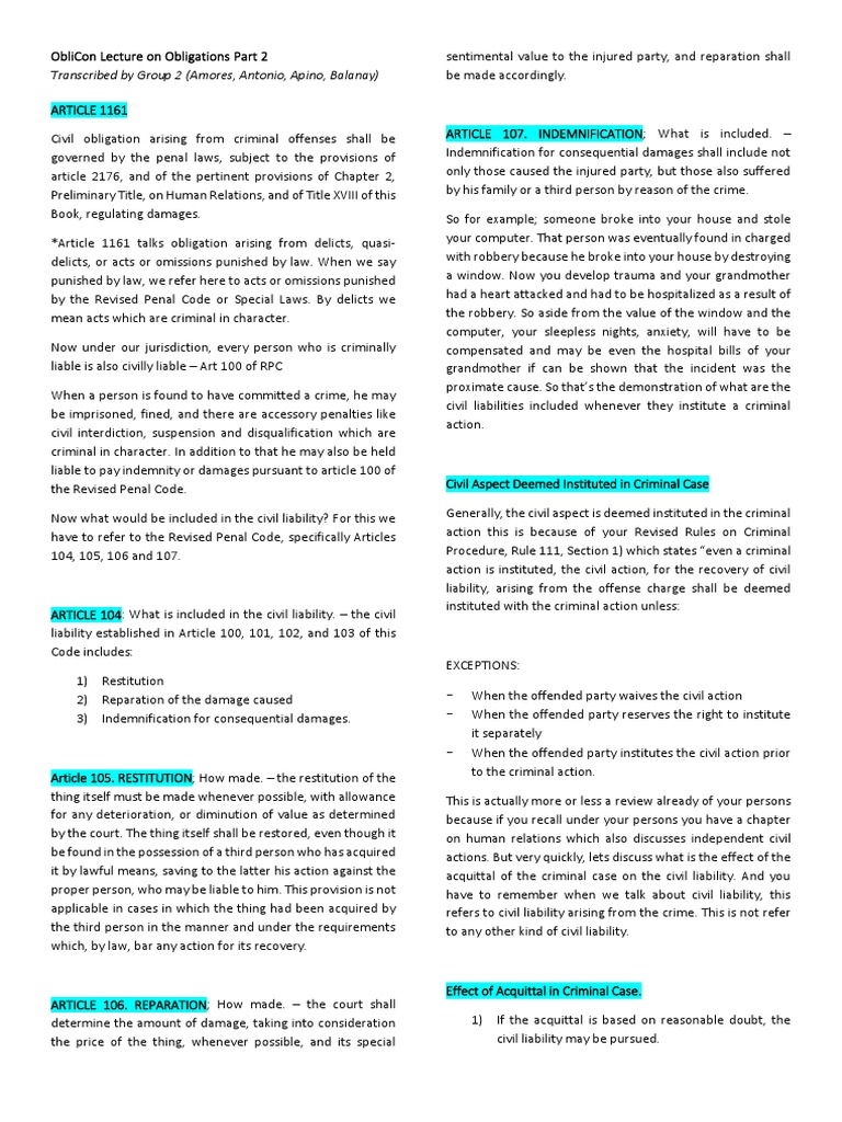 Civil Liability in Criminal Offenses | PDF | Legal Liability | Negligence