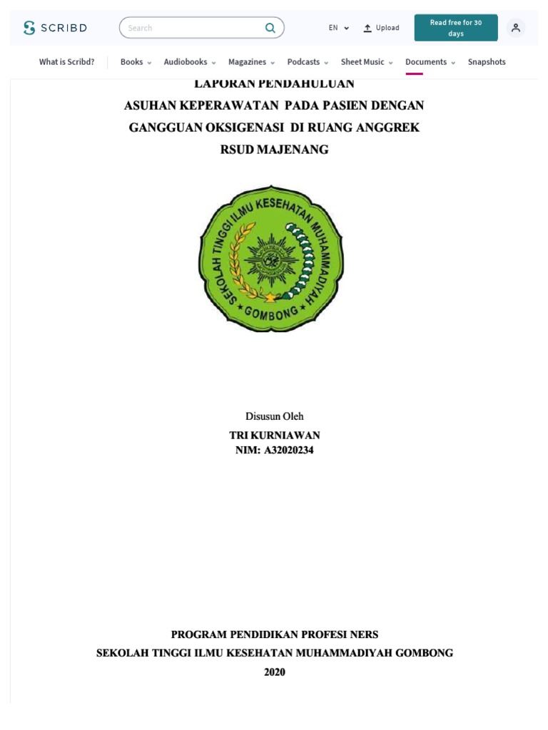 PDF LP Oksigenasi Sdki - Compress | PDF | Scribd | Publishing