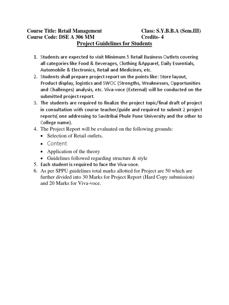 Retail Project Guidelines for Students | PDF | Retail | Marketing