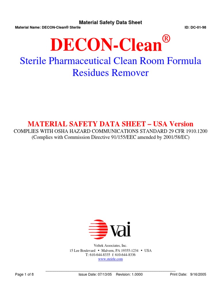 DECON-Clean: Sterile Pharmaceutical Clean Room Formula Residues Remover ...