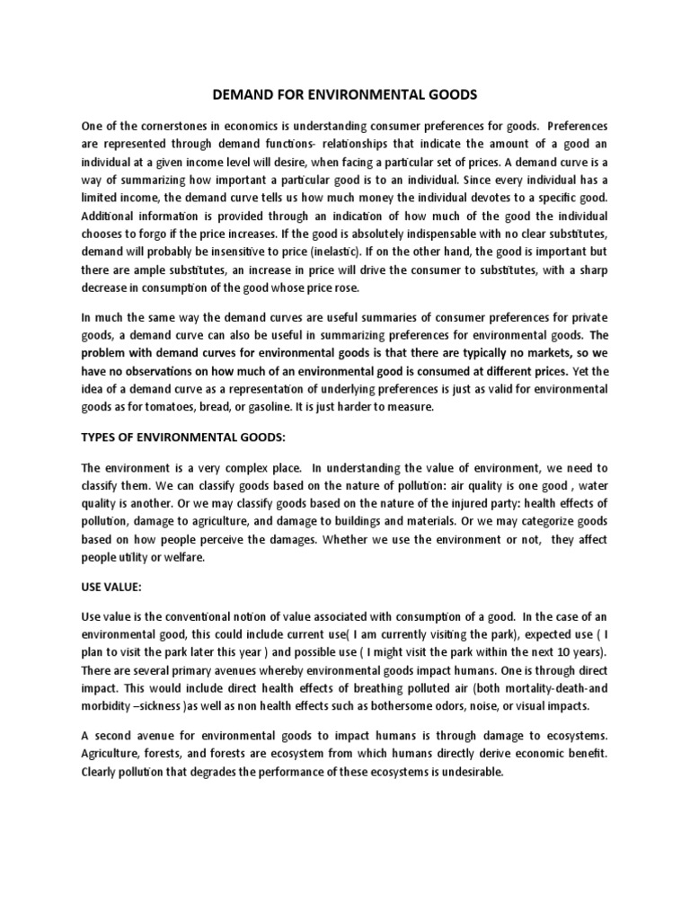 Demand For Environmental Goods | PDF | Demand | Demand Curve