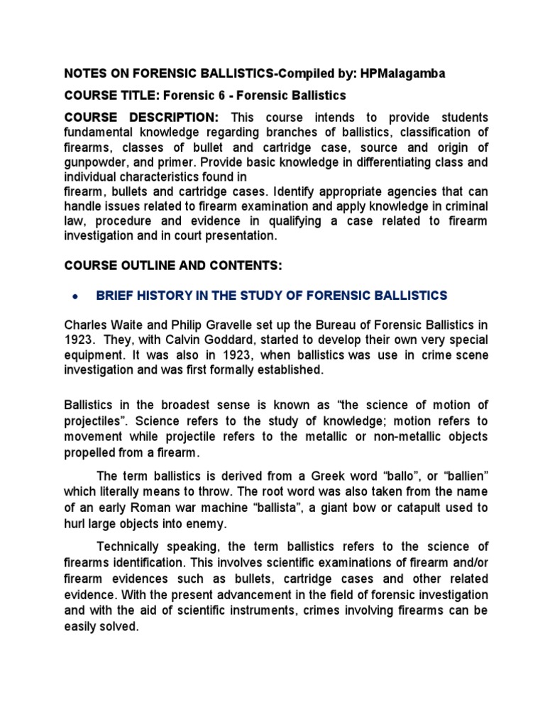 Forensic Ballistics Notes | PDF | Cartridge (Firearms) | Firearms