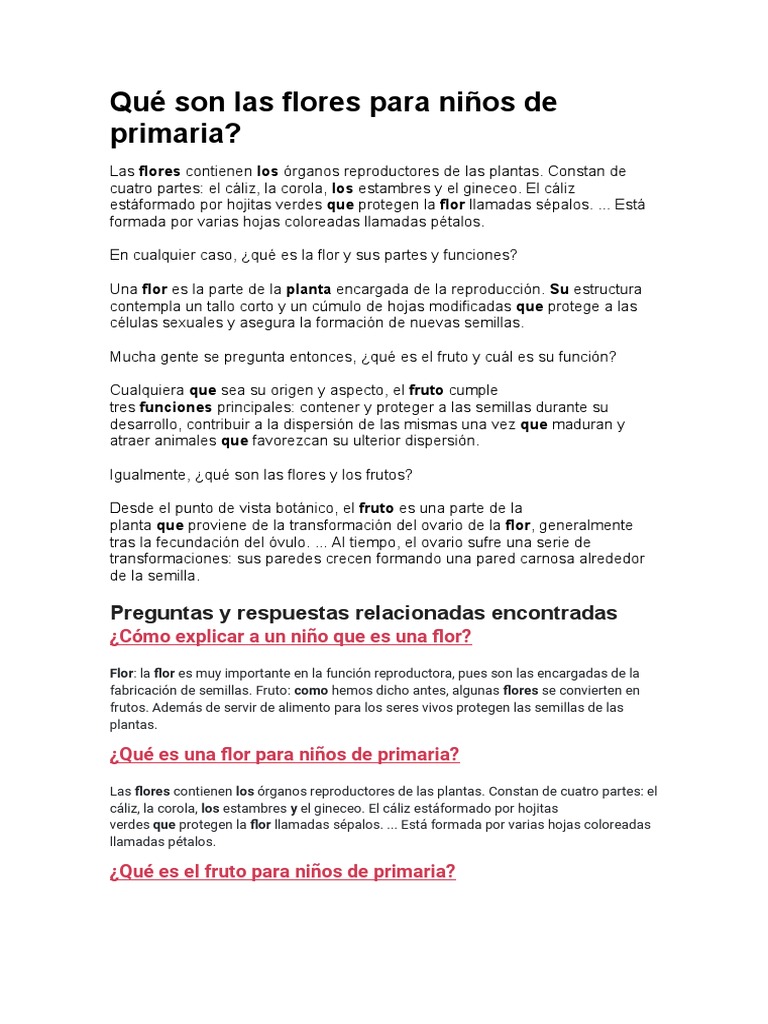 Qué Son Las Flores para Niños de Primaria | PDF | Flores | Fruta