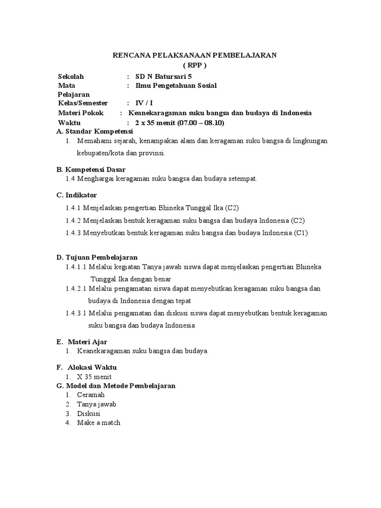 RPP Kelas 4 SD | PDF