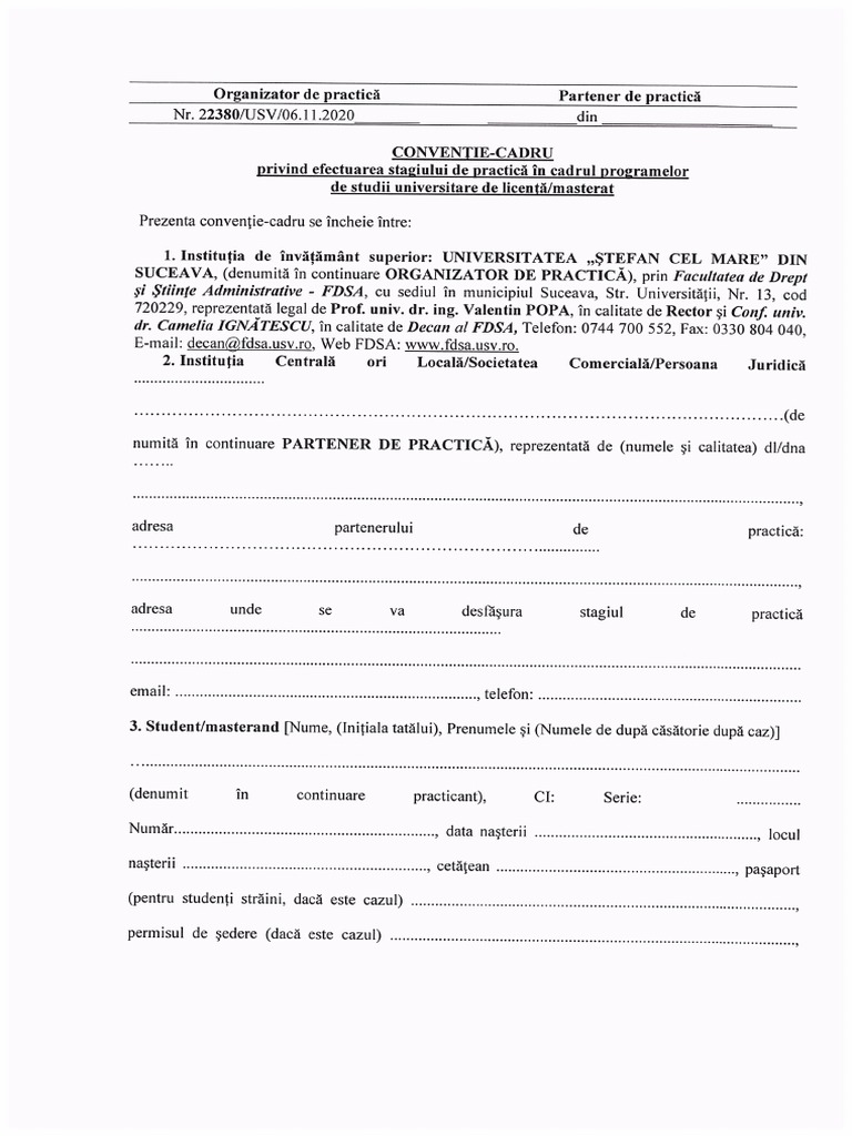 Conventie Cadru Practica | PDF