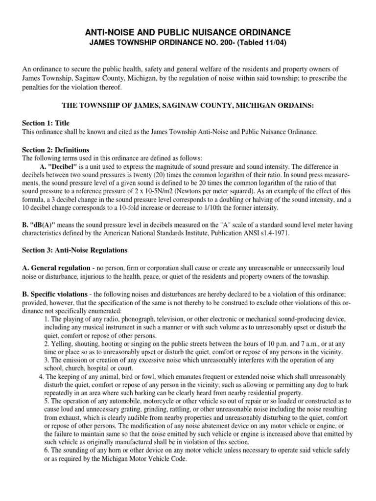 Anti-Noise and Public Nuisance Ordinance: JAMES TOWNSHIP ORDINANCE NO ...