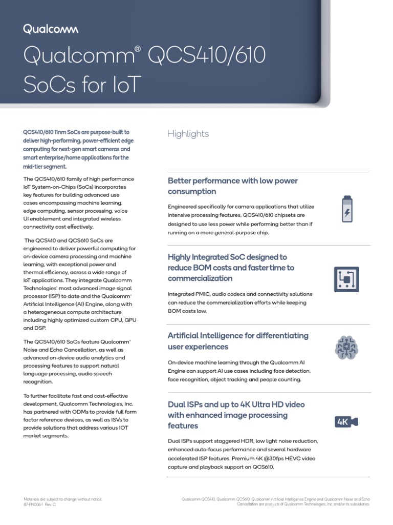 Qualcomm® Qcs410/610 Socs For Iot: Highlights | PDF | System On A Chip ...