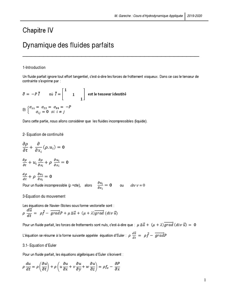 CH - 4 - Dynamique Des Fluides Parfaits - Unlocked | PDF | Dynamique des fluides | Pression
