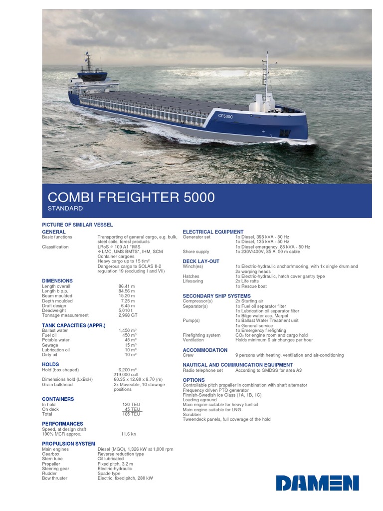 Product Sheet Damen Combi Freighter 5000 | PDF | Marine Propulsion ...
