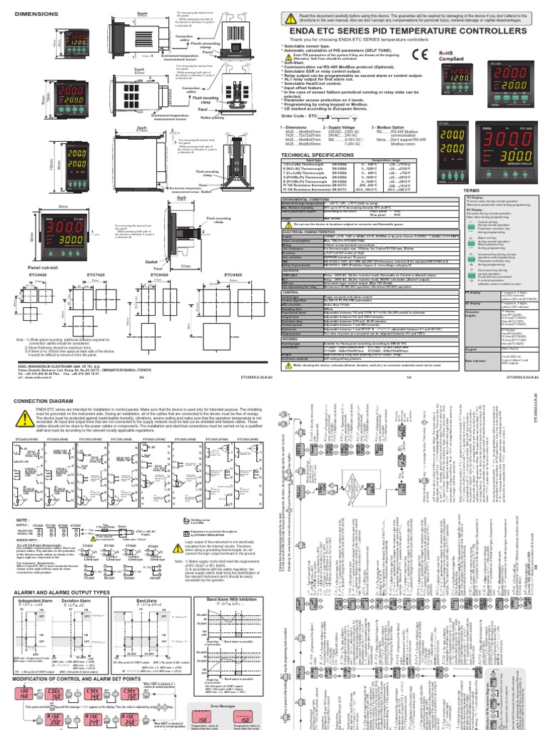 Enda Etc Series Pid Temperature Controllers: Dimensions | Download Free ...