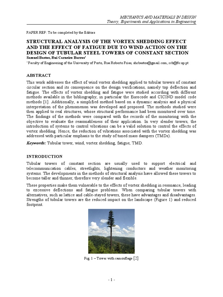 Analysis of Vortex Shedding Effects and Fatigue Due to Wind Action on ...