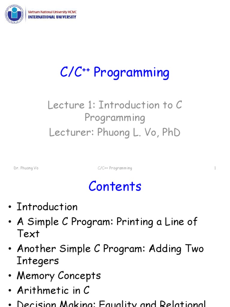 Lecture 1 - Introduction To C Programming - IT | PDF | C (Programming ...