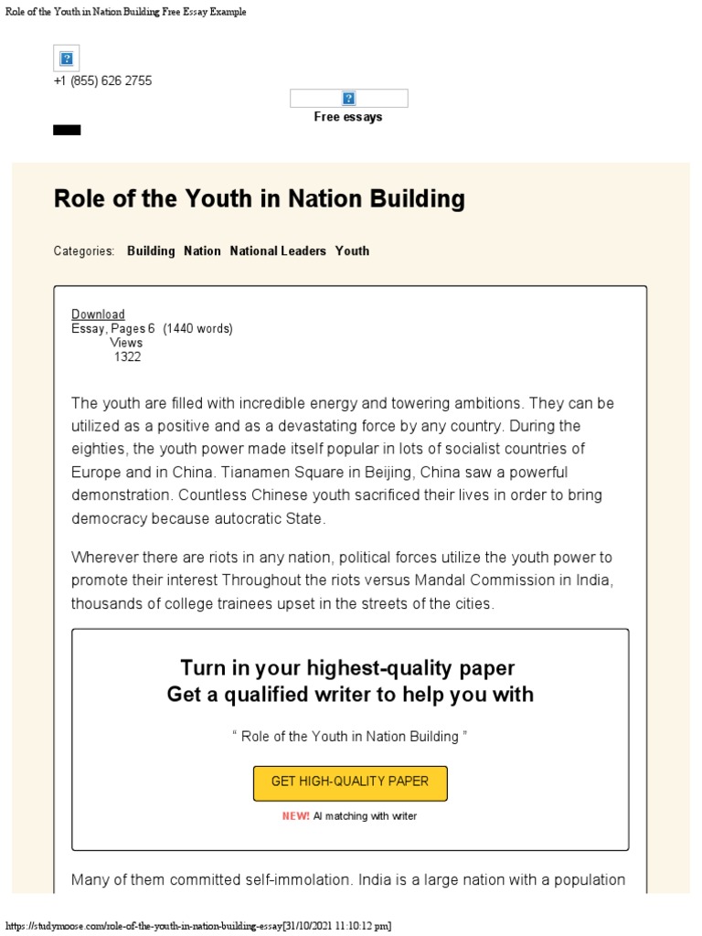 Role of The Youth in Nation Building Free Essay Example | PDF | Essays