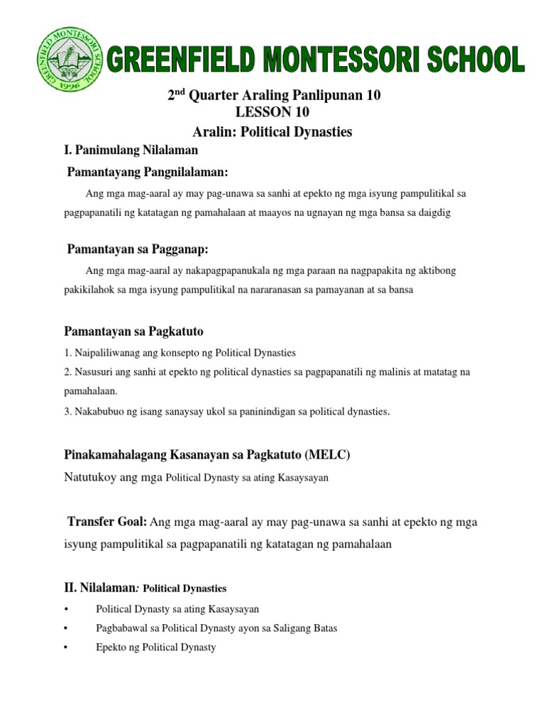 2nd Quarter AP 10 Lesson 10 | PDF