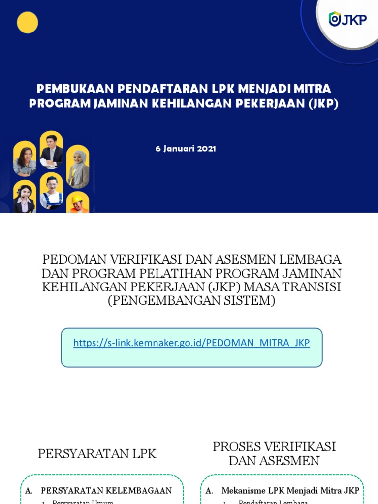 PEMBUKAAN PENDAFTARAN LPK MENJADI MITRA PROGRAM JAMINAN KEHILANGAN PEKERJAAN (JKP) - Mba Puji | PDF